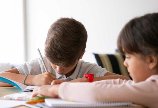 children doing school work